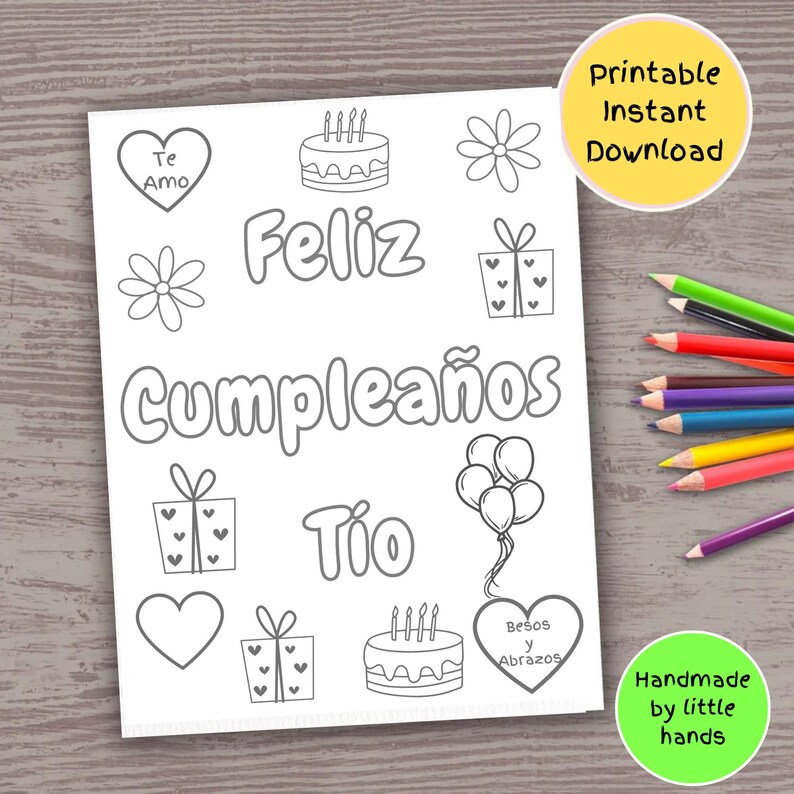 Feliz Cumpleaños Tío Printable Coloring Page for Kids, Spanish Art ...