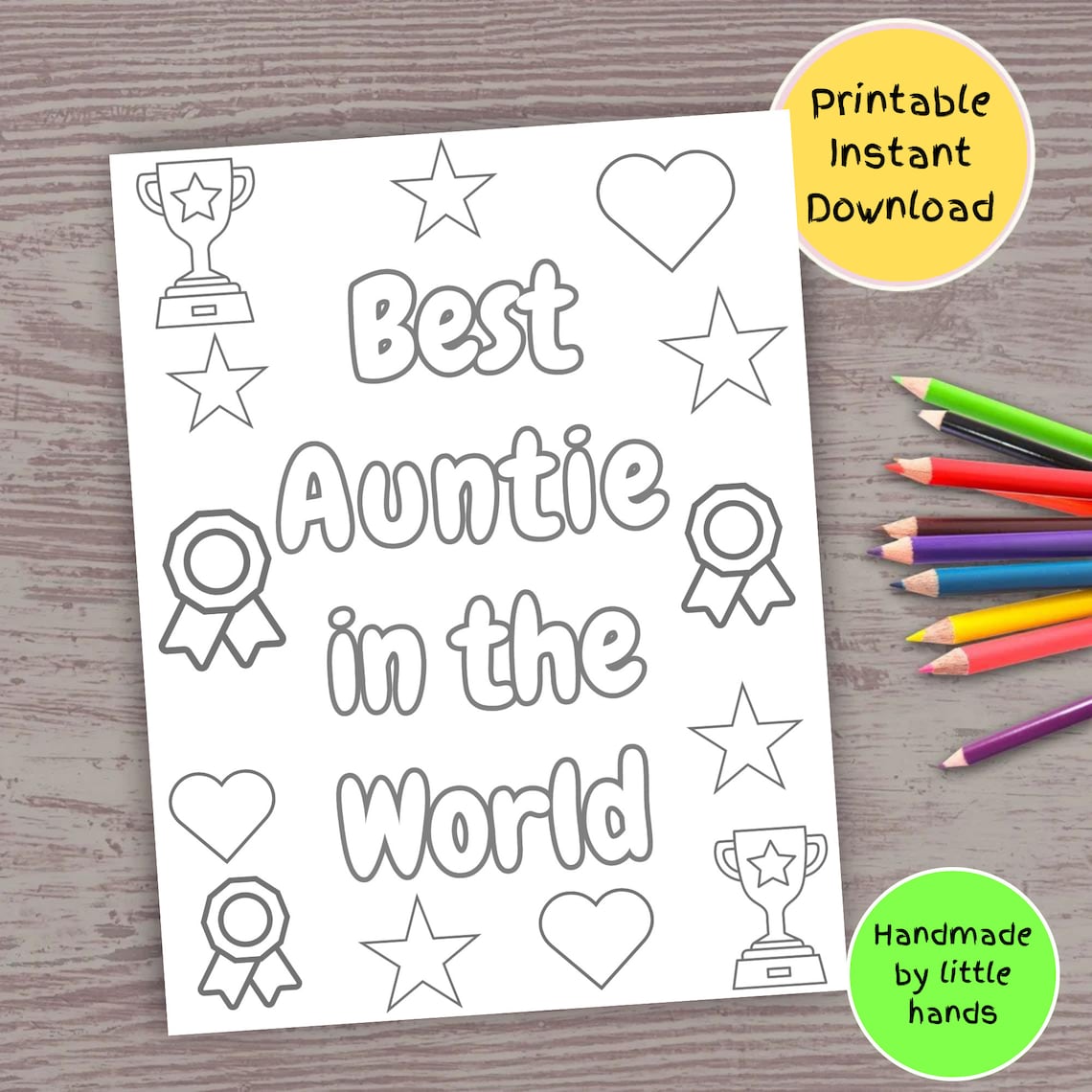 Best Auntie Printable Coloring Page for Kids, Cute Handmade Mothers Day ...