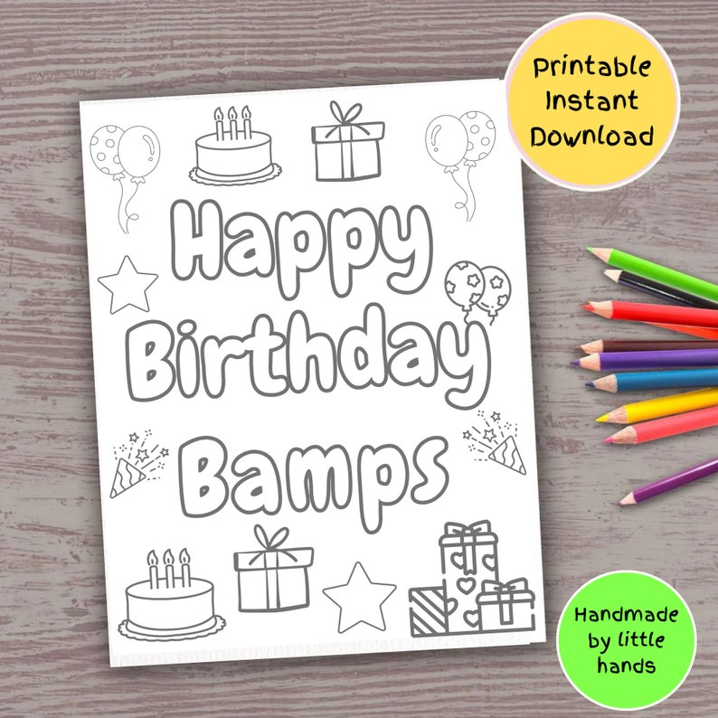 Happy Birthday Bamps Printable Coloring Page for Kids, Cute Handmade ...