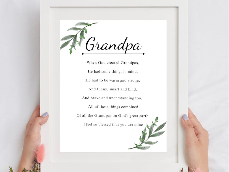 Grandpa Poem for Grandpa on Fathers Day Printable Birthday Card Gift ...