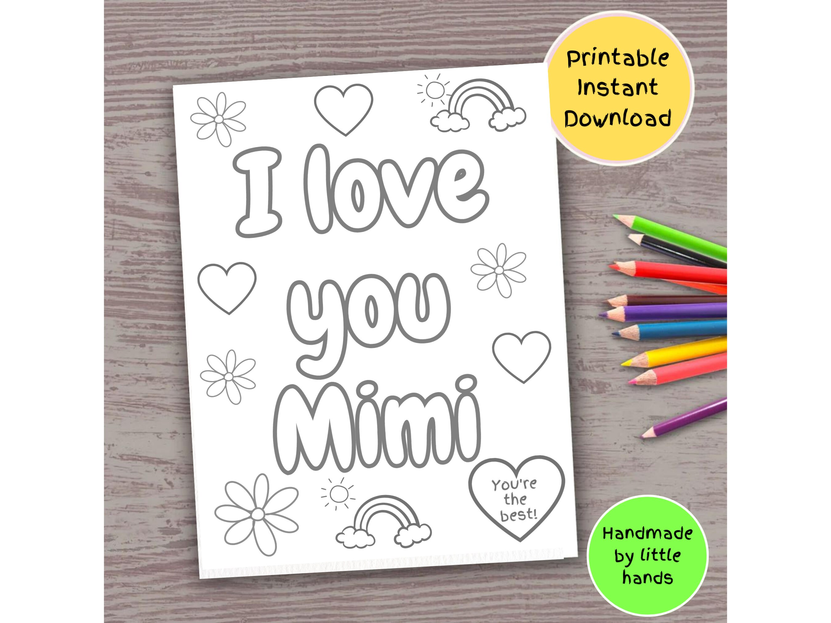 Love You Mimi Coloring Page for Kids Colouring Sheet Handmade Diy Card ...