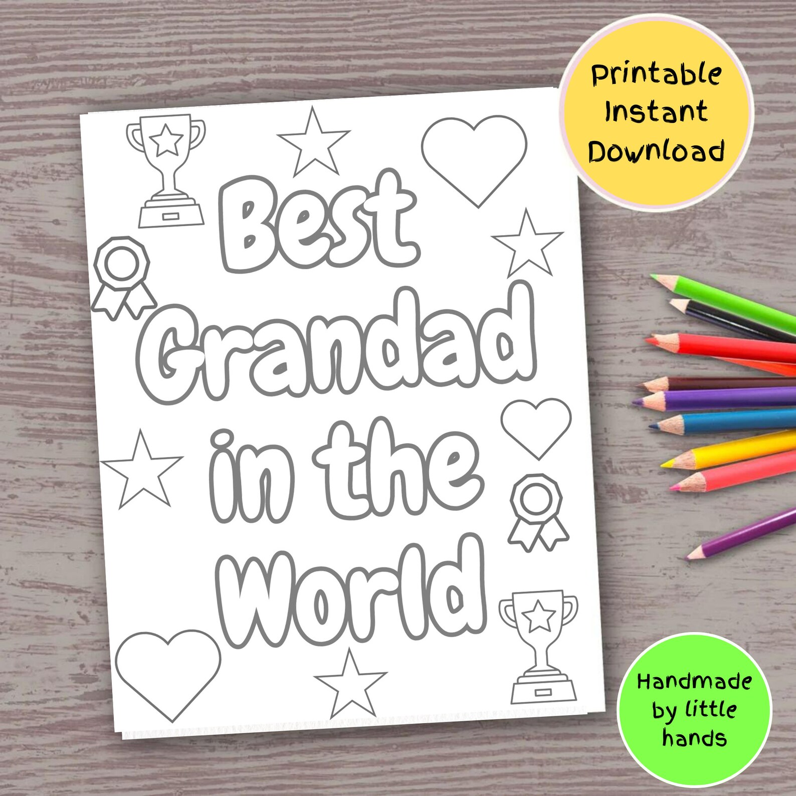 Best Grandad Coloring Page for Kids Printable Coloring Sheet Handmade ...