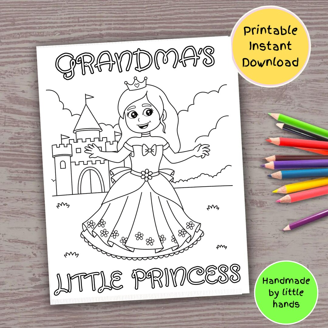 Grandma Princess Coloring Sheet for Kids, Printable Colouring Art Craft ...