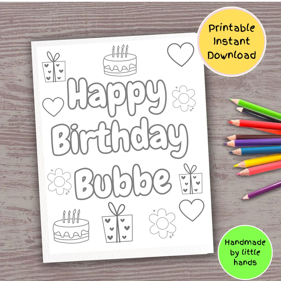 Bubbes Birthday Printable Coloring Page Kids Art Activity Handmade Diy ...