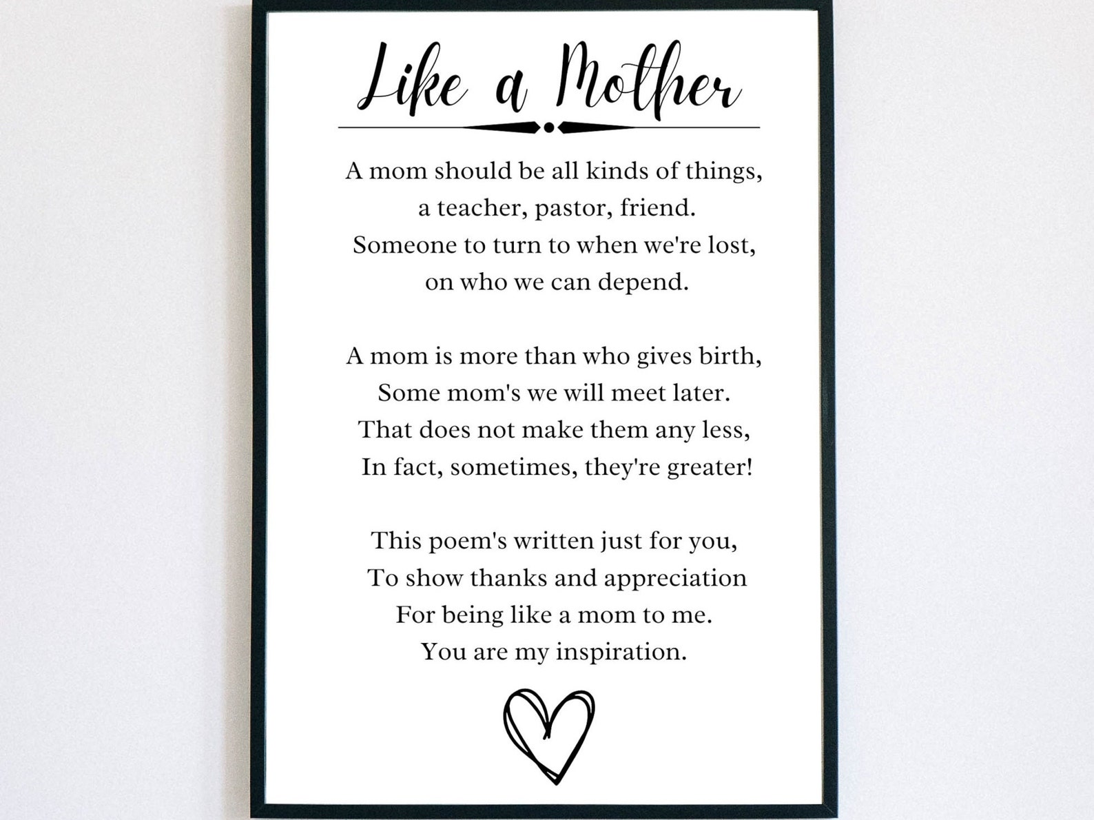 Like a Mother Poem Printable Handmade Unique Mothers Day Birthday ...