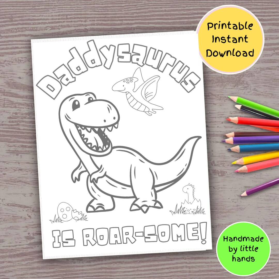 Daddy Dinosaur Coloring Page, Printable Colouring Art Craft Activity ...