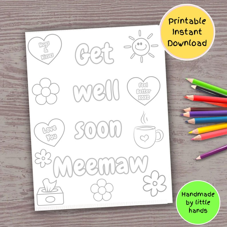 Get Well Soon Meemaw Printable Coloring Page for Kids, Handmade Feel ...