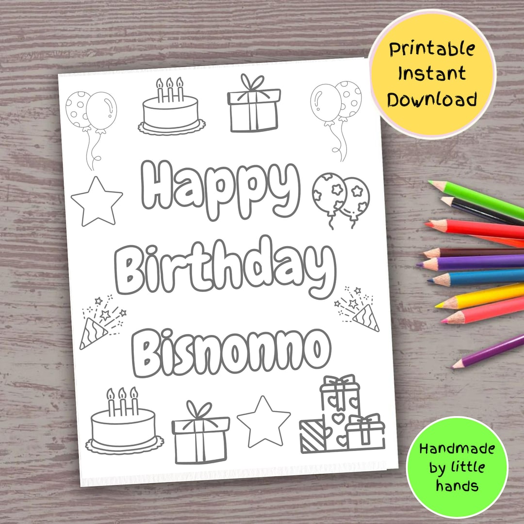 Happy Birthday Bisnonno Printable Coloring Page for Kids Handmade Diy ...