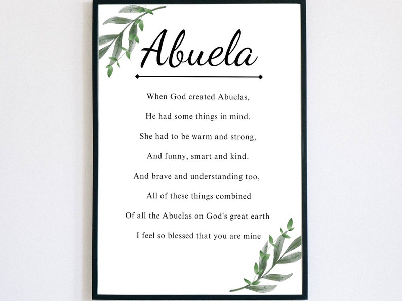 Abuela Poem Printable Poem for Abuelas Birthday Christmas Mother Day ...