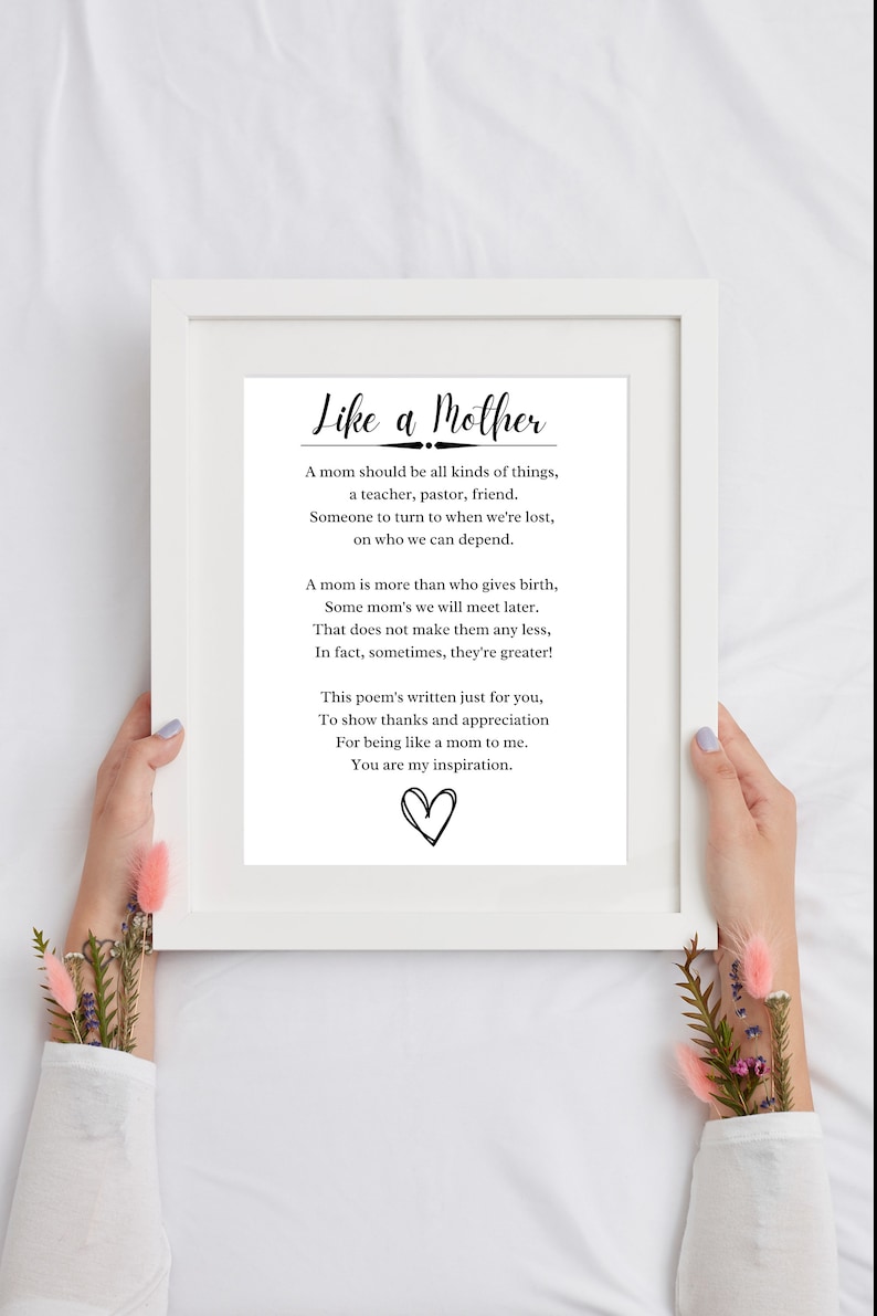 Like a Mother Poem Printable Handmade Unique Mothers Day Birthday ...