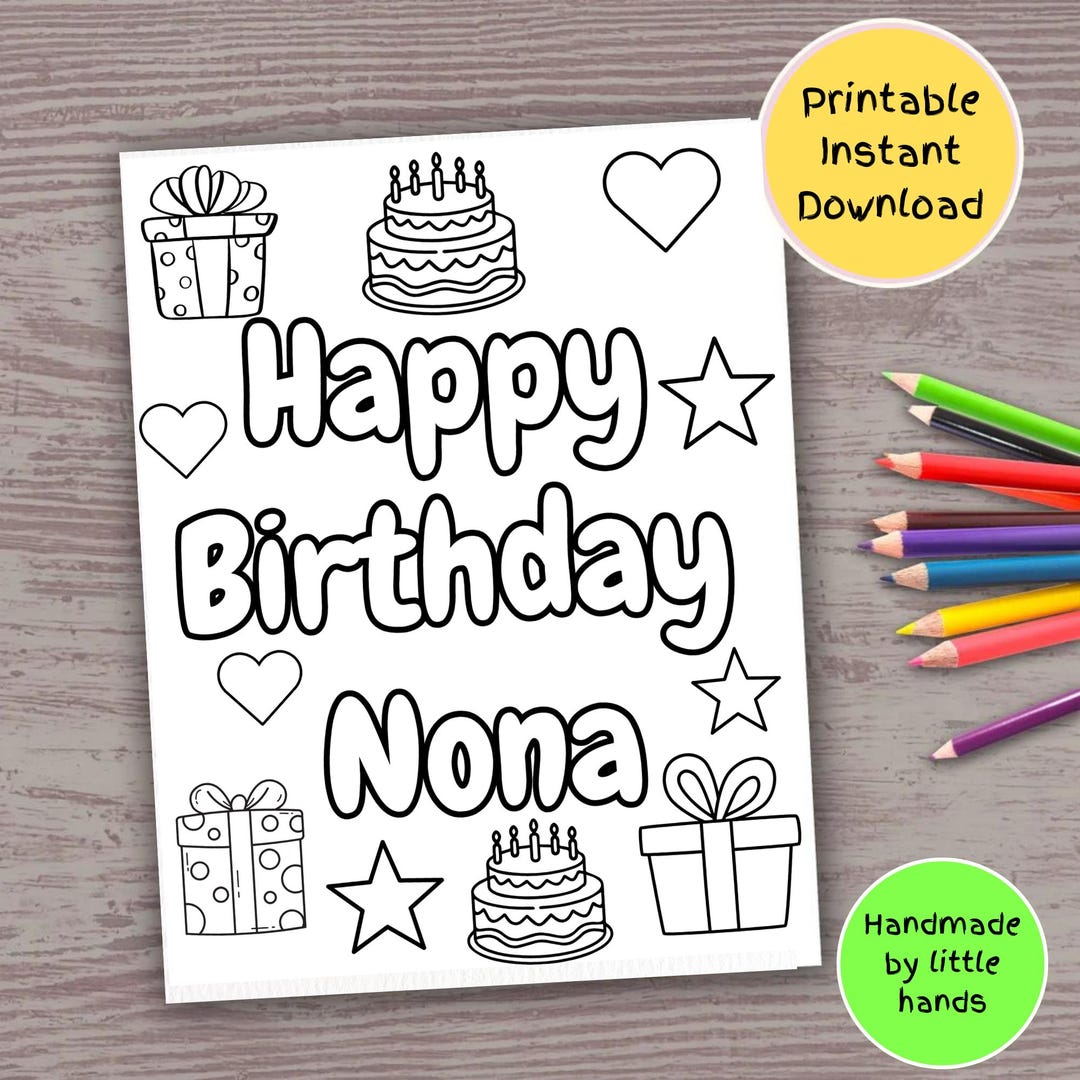 Nona Birthday Printable Coloring Page for Kids, Cute Easy Handmade Diy ...