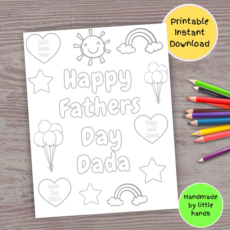 Happy Fathers Day Dada Printable Coloring Sheet for Kids Toddlers ...