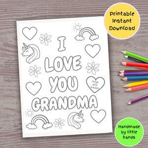 I Love You Grandma Printable Coloring Page for Kids Rainbow Unicorn Art ...