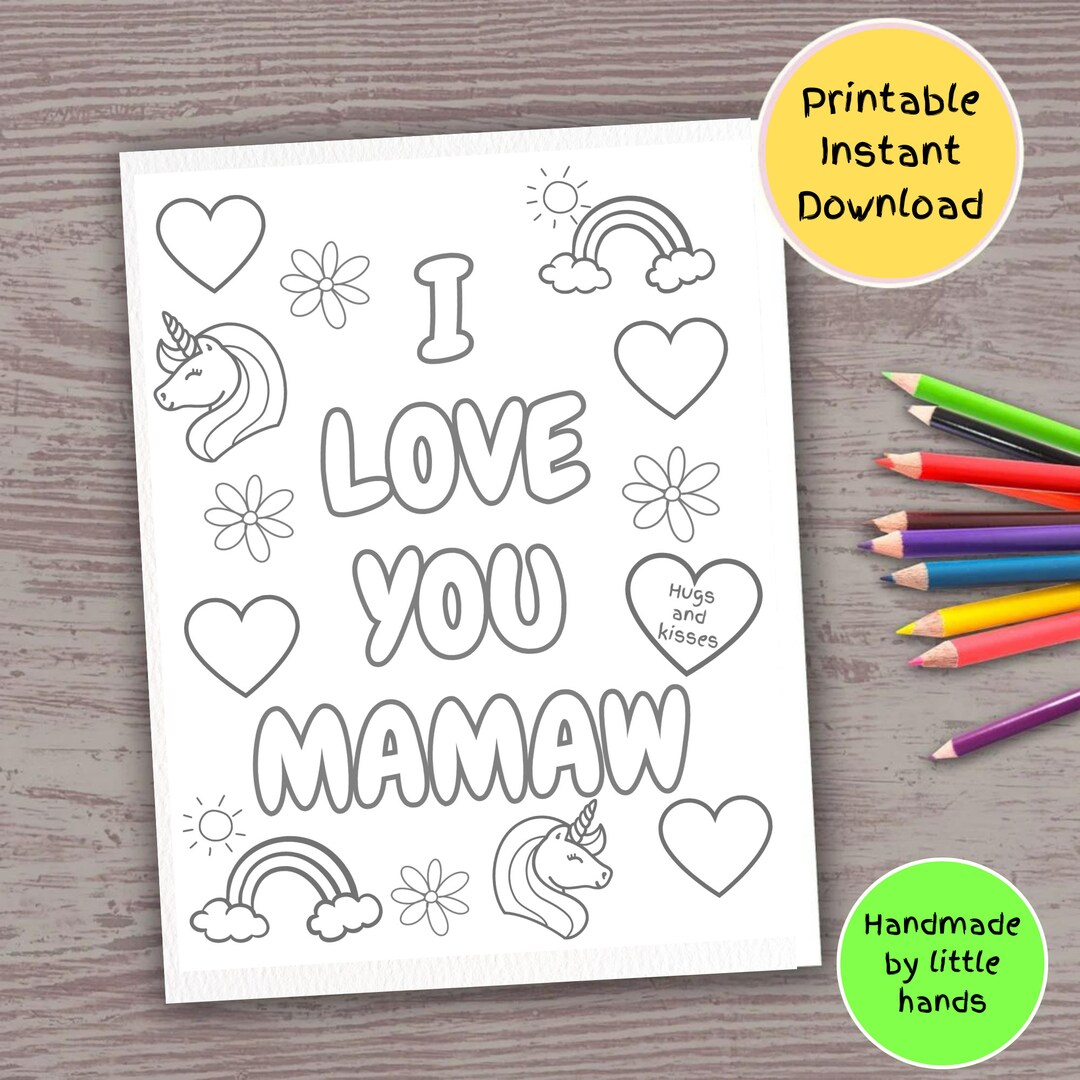 I Love You Mamaw Printable Coloring Page for Kids Rainbow Unicorn Art ...