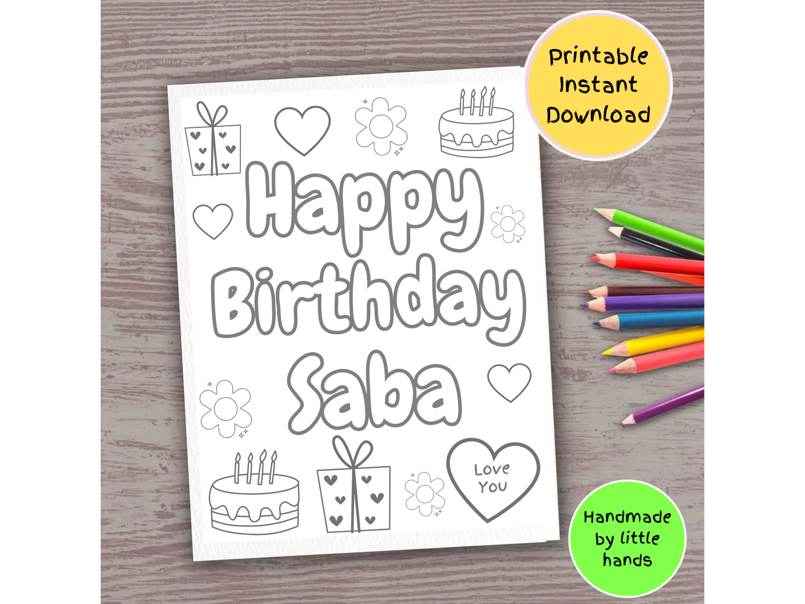 Happy Birthday Saba Coloring Page for Kids Coloring Sheet Activity ...