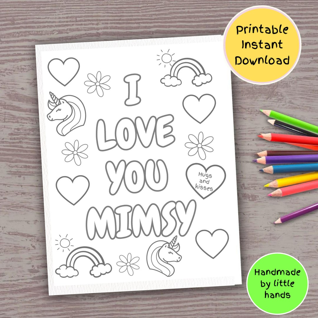 I Love You Mimsy Printable Coloring Page for Kids Rainbow Unicorn Art ...