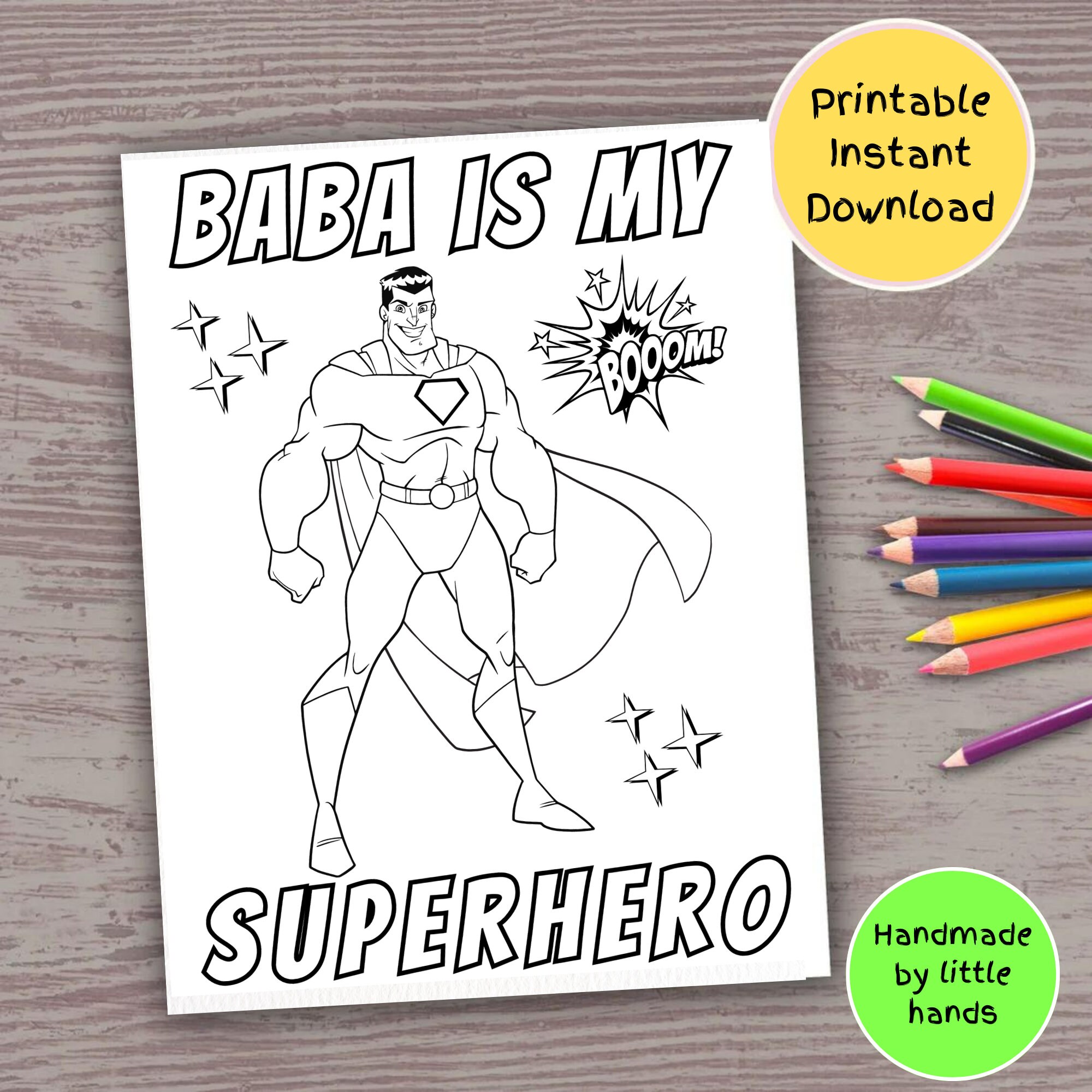 Baba Superhero Coloring Activity for Kids Toddlers Preschoolers ...