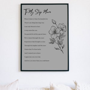 To My Stepmum Poem Printable Wedding Gift for Step Mum Birthday ...