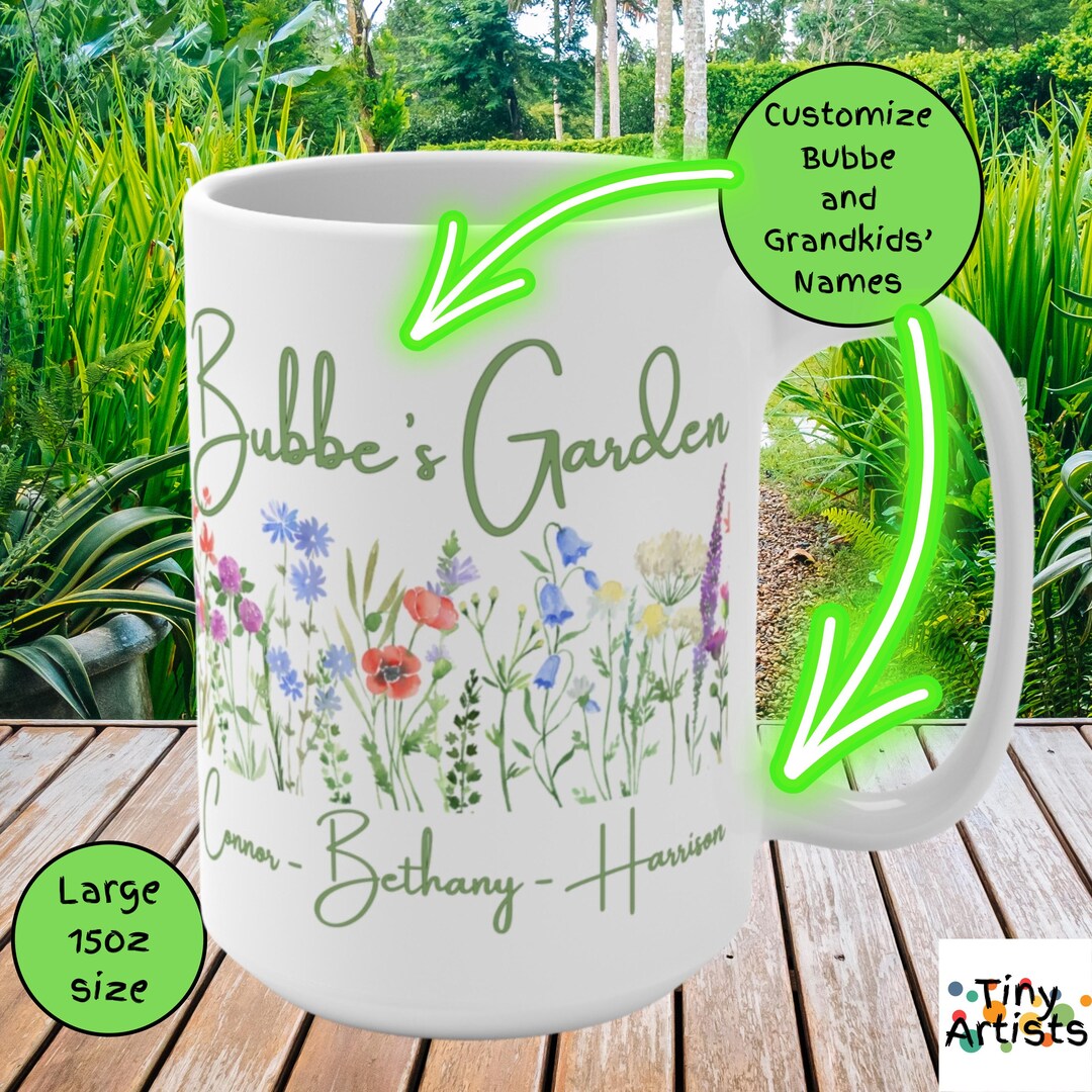 Personalized Bubbe's Garden Mug: Custom Grandkids Names, Floral 15oz ...