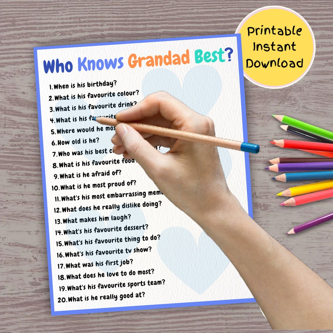 Who Knows Grandad Best Party Game Printable for Fathers Grandparents ...