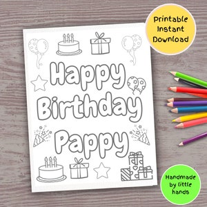 Happy Birthday Pappy Printable Coloring Page for Children, Toddler ...
