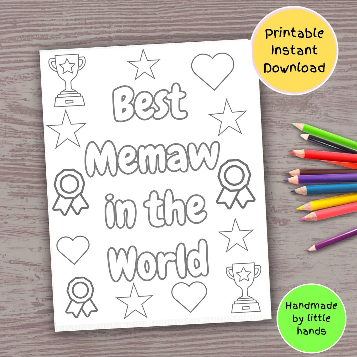 Best Memaw Printable Coloring Page for Kids, Cute Handmade Mothers Day ...
