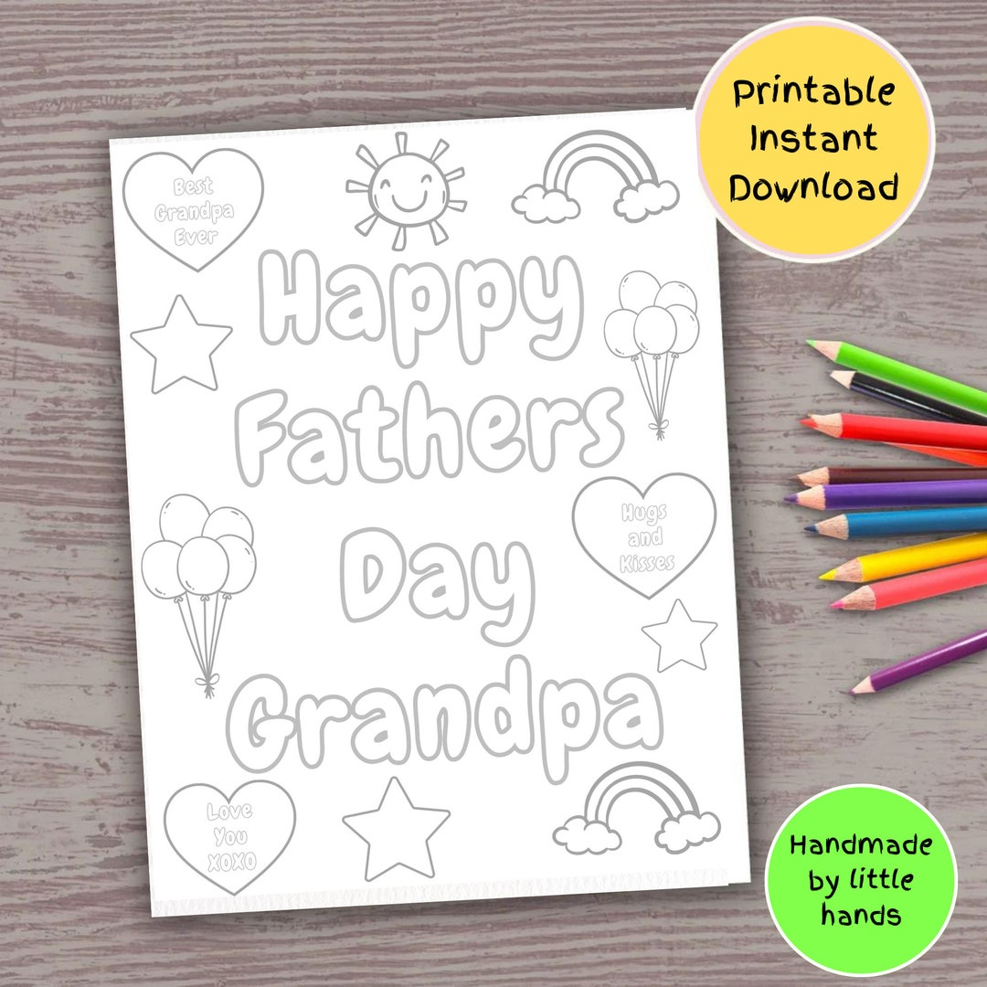Happy Fathers Day Grandpa Printable Coloring Sheet for Kids Toddlers ...