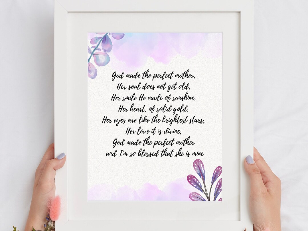 Perfect Mother Poem Printable Gift for Moms Wedding Mums Birthday ...