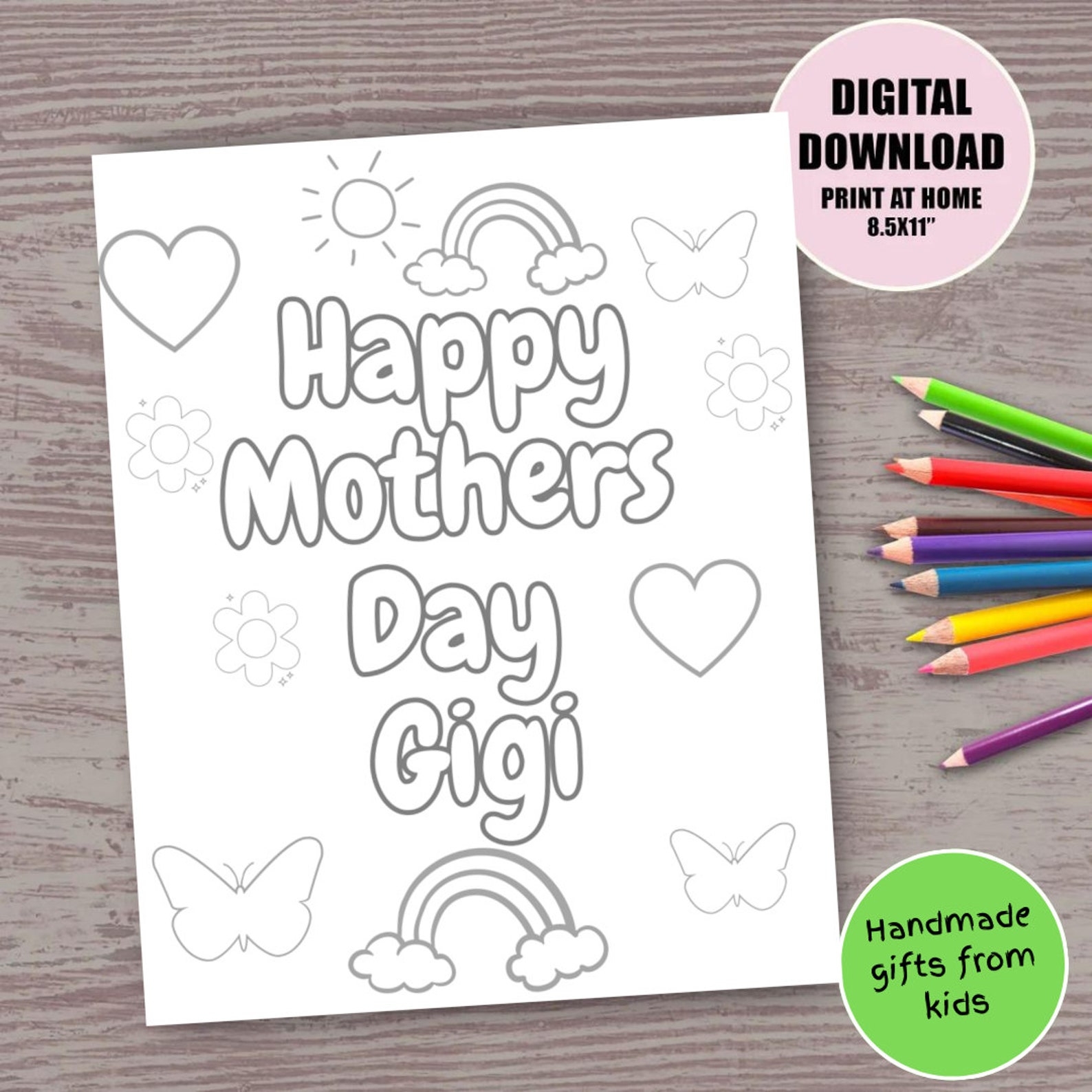 Gigi Mothers Day Coloring Page, Kids DIY Card (digital Download) - Etsy