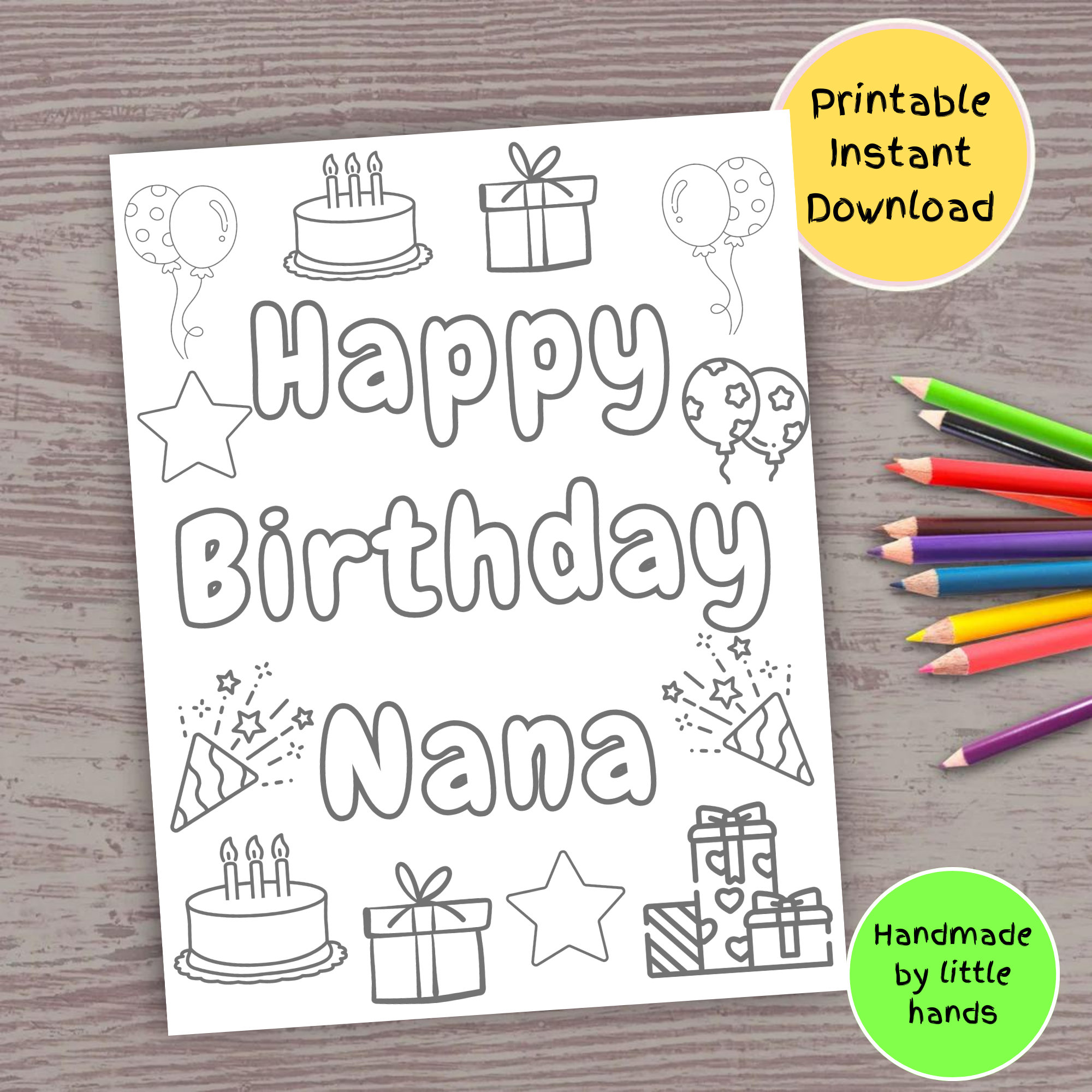 Happy Birthday Nana Coloring Page: DIY Gift From Grandkids (digital ...