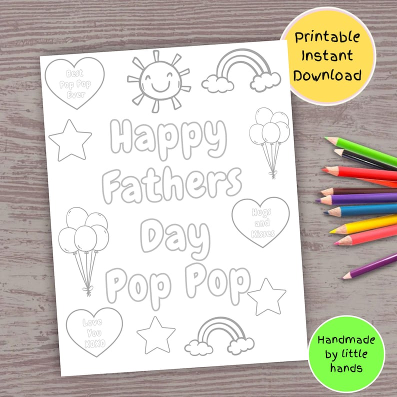Happy Fathers Day Pop Pop Printable Coloring Sheet for Kids Toddlers ...