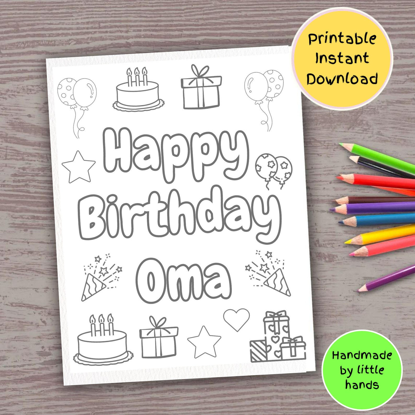 Happy Birthday Oma Printable Coloring Page for Children, Toddler ...
