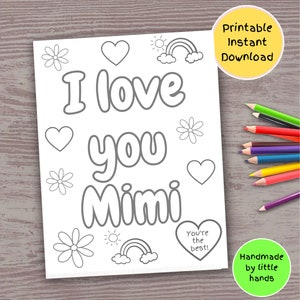 Love You Mimi Coloring Page for Kids Colouring Sheet Handmade Diy Card ...