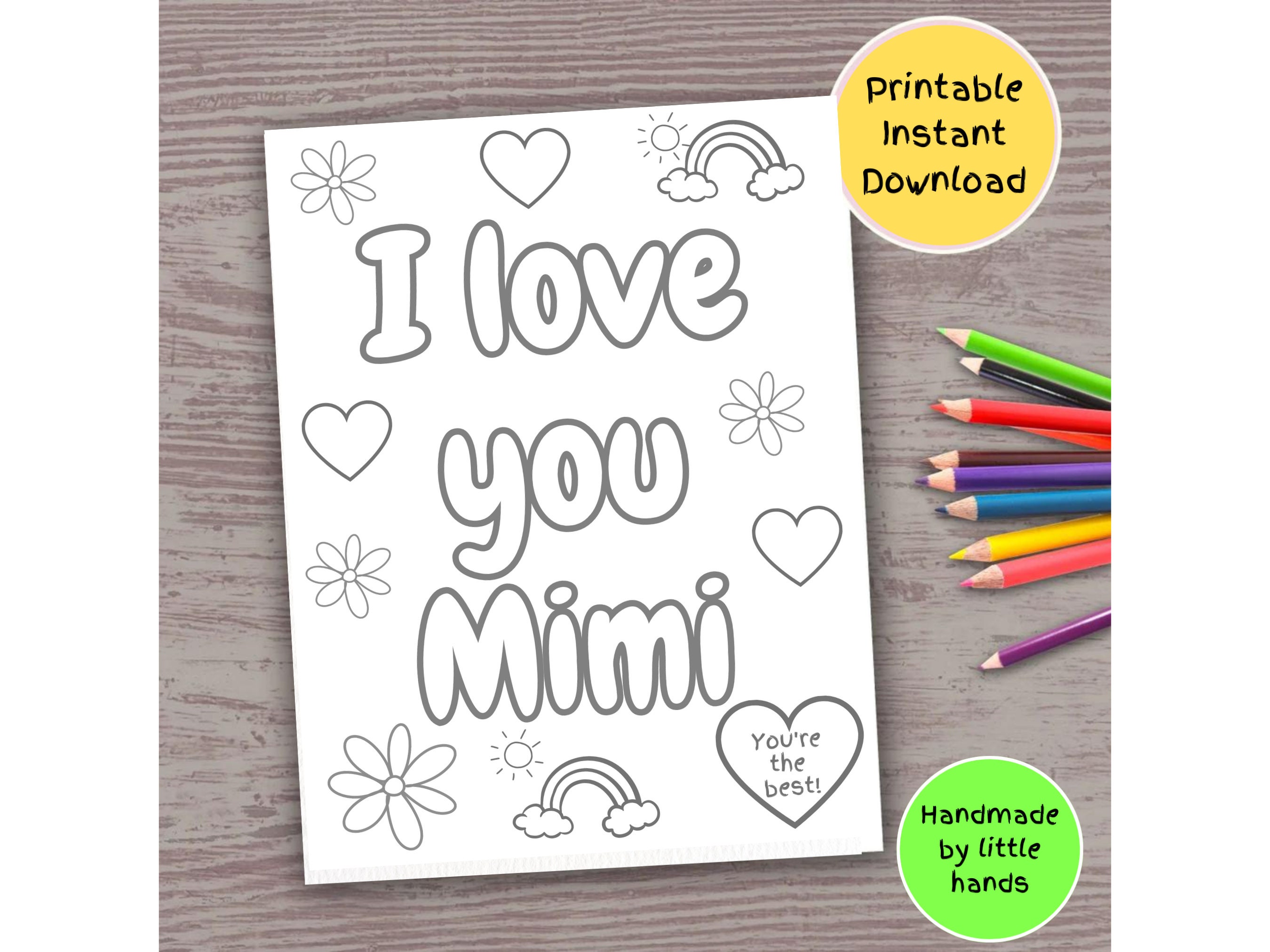 Love You Mimi Coloring Page for Kids Colouring Sheet Handmade Diy Card ...