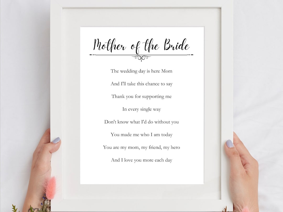 Mother of the Bride Poem Printable Wedding Gift Handmade Gift ...