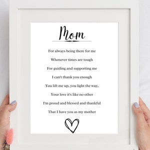 Thank You Mom Poem Mothers Day Printable Instant Download,l Poem for ...
