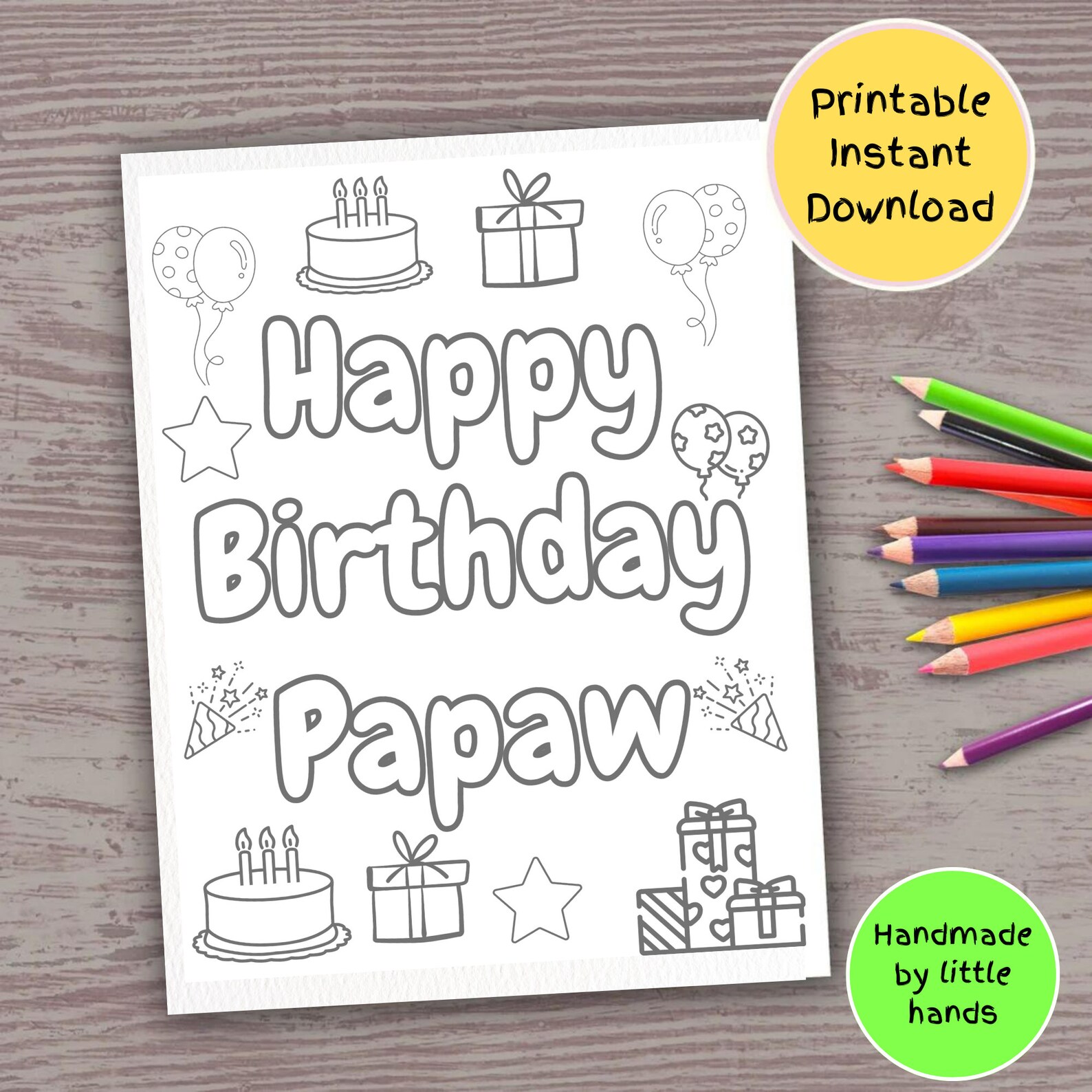 Happy Birthday Papaw Printable Coloring Page for Children Toddler ...