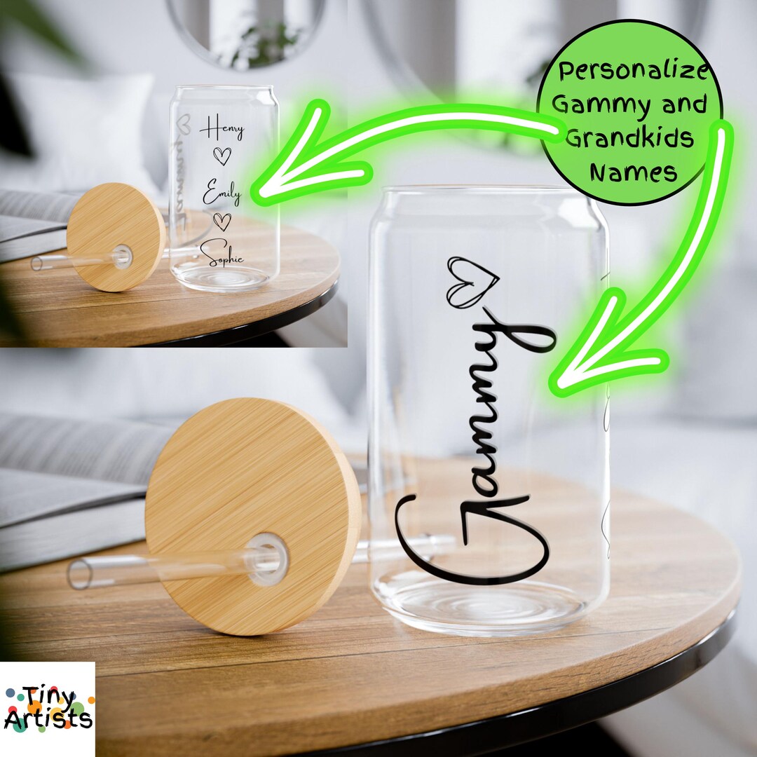 Personalized Gammy Sipper Glass: Custom Grandkids Names, Bamboo Lid - Etsy