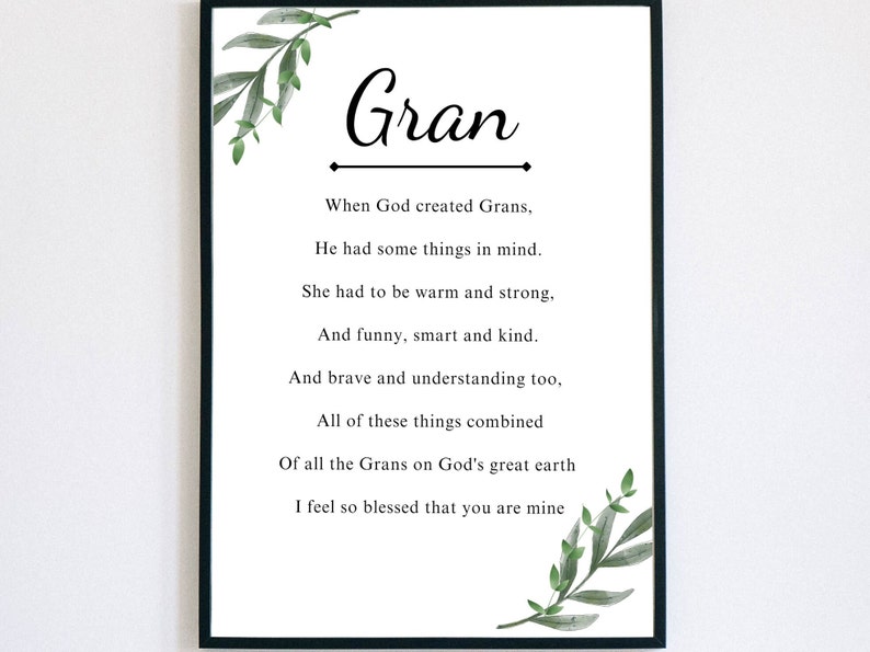 Perfect Gran Poem Printable Poem for Grans Birthday Christmas Xmas ...