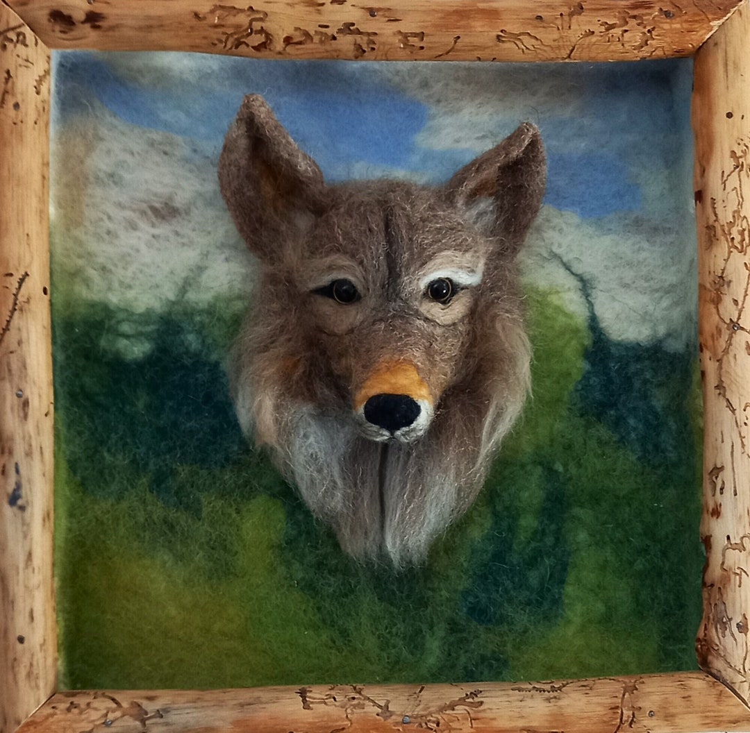 3D Felted Wool Wolf Painting Children's Room Decoration Original and ...