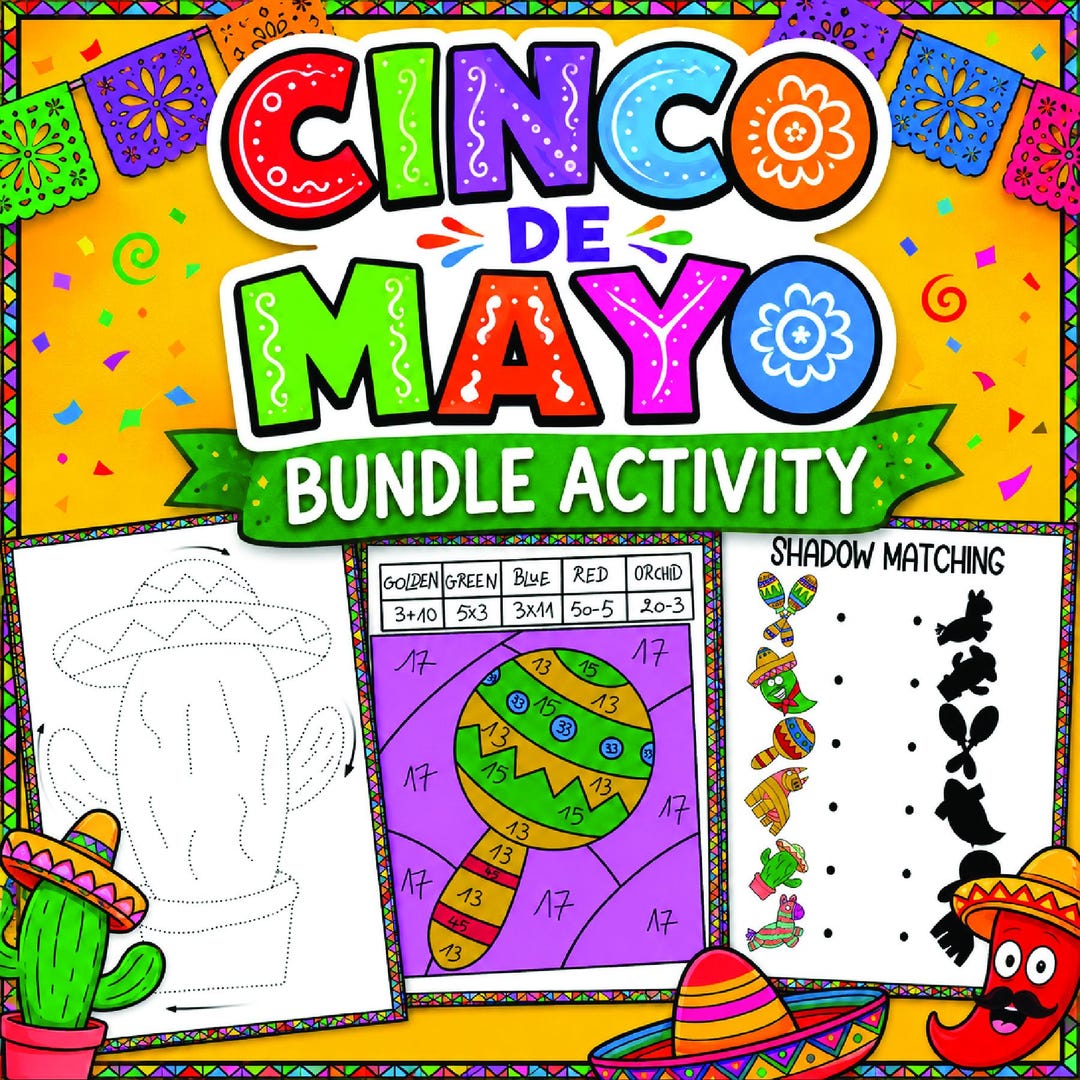Cinco De Mayo Activity Bundle: Coloring Pages, Scissor Skills, Dot-to ...