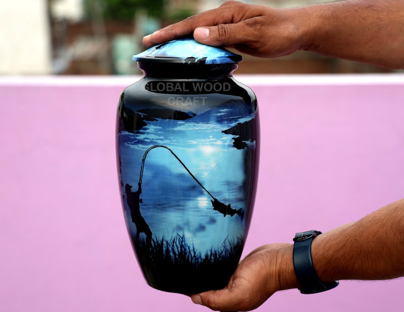 Handmade Aluminium Cremation Urn, Fishing Design Urns for Adult Ashes ...