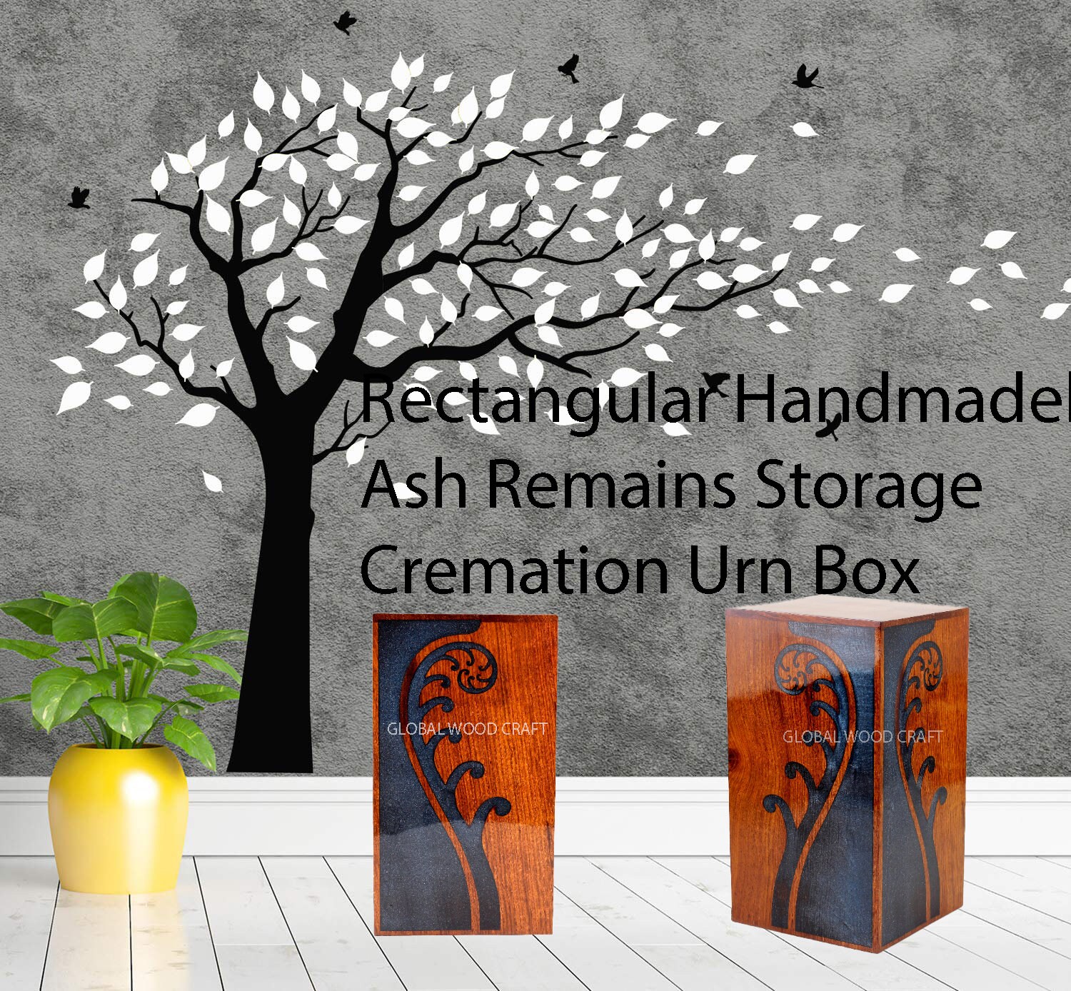 Wooden Handcrafted Rectangular Handmade Ash Remains Storage Cremation ...