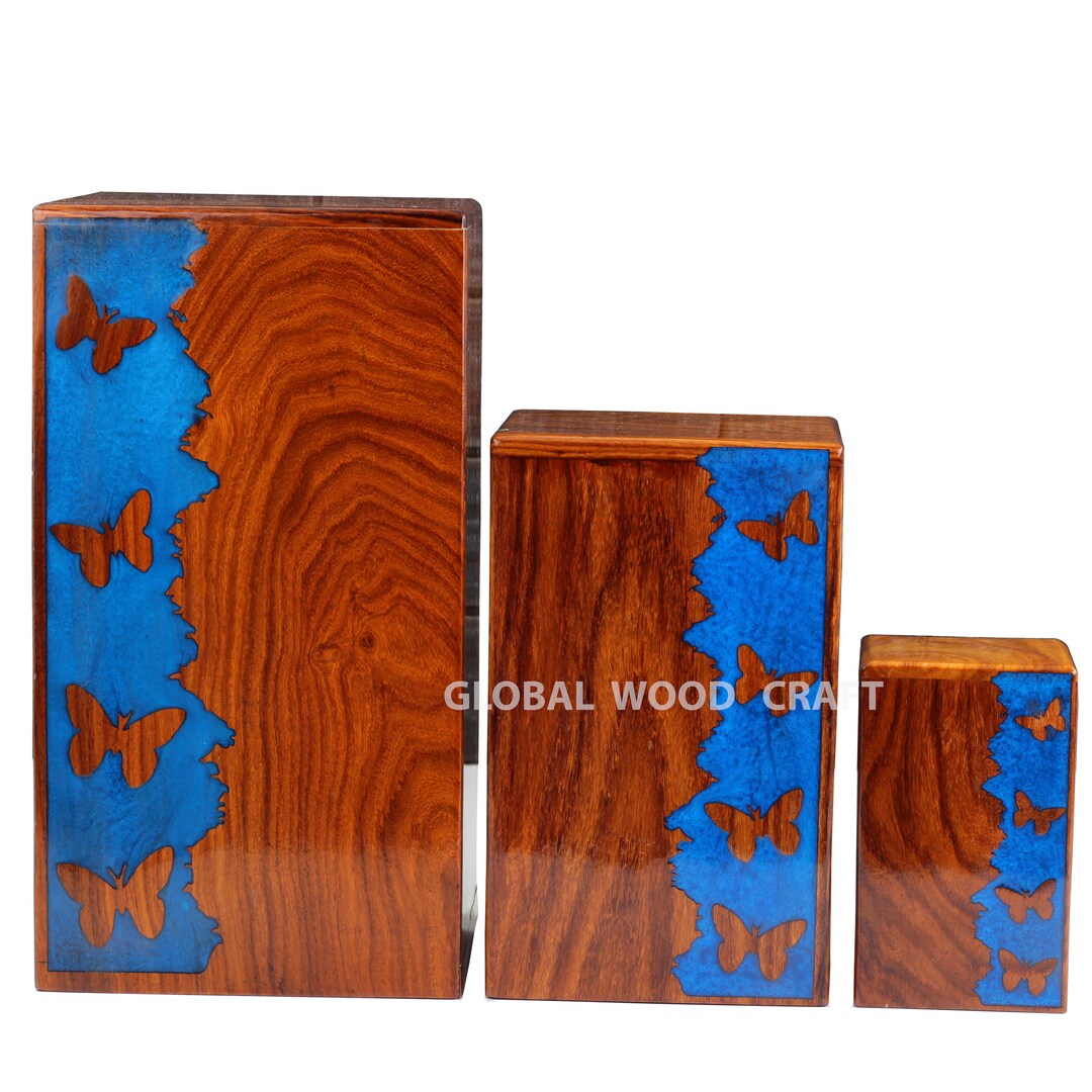 Handcrafted Rosewood Urn Box With Epoxy Resin Butterflies - Etsy