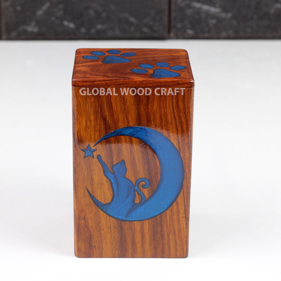 Handmade Rectangular Box Cremation Urn Handcrafted Wood and Resin Paw ...