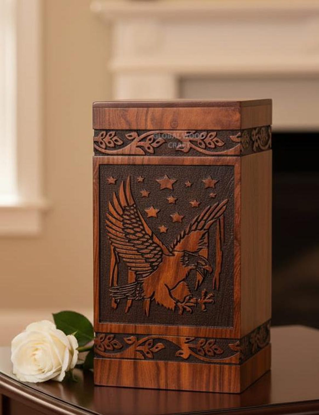 Handmade Rosewood Eagle Design Adult Cremation Urn, With ...