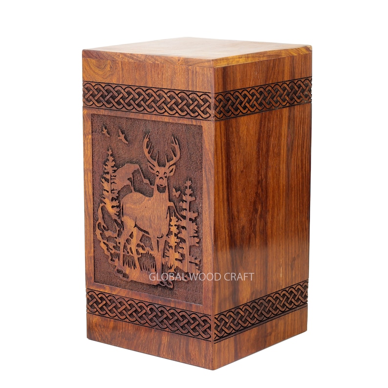Wooden Handmade Laser Etching Engraved Rectangular Urn, Burial ...