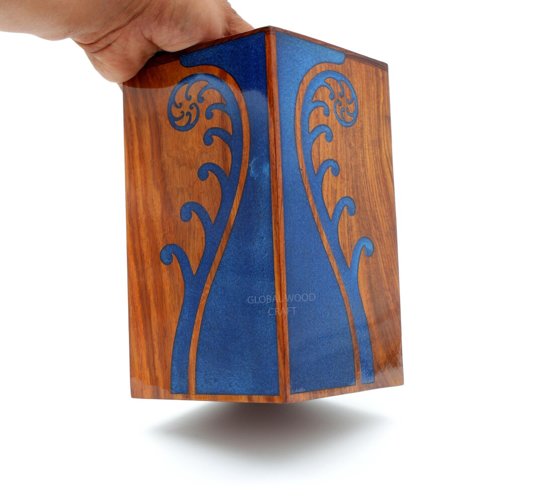 Handmade Rosewood Cremation Urn: Maori Floral Epoxy Resin Inlay - Etsy