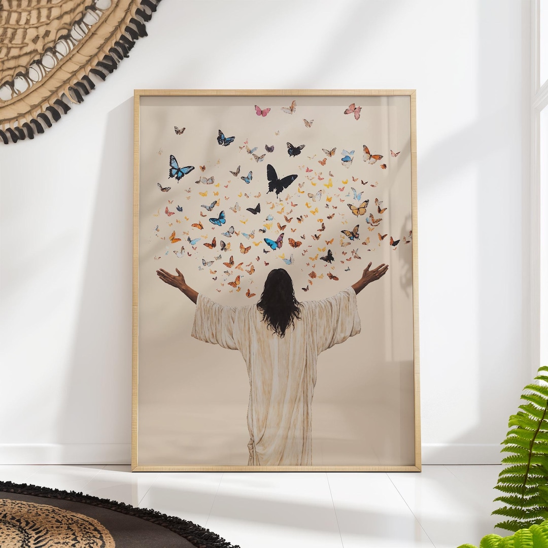 Jesus Butterflies Print, Inspirational Christian Wall Art, Spiritual ...