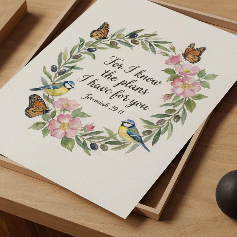 Jeremiah 29:11 Watercolor Scripture Art Print - Botanical Bible Verse ...